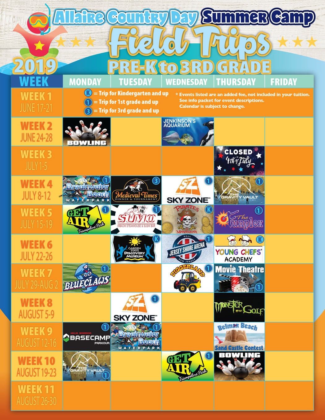 Field Trip Calendar (PreK – 3rd) – Allaire Country Day