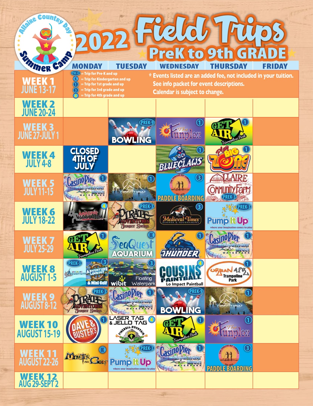 Field Trip Calendar (PreK – 9th) – Allaire Country Day