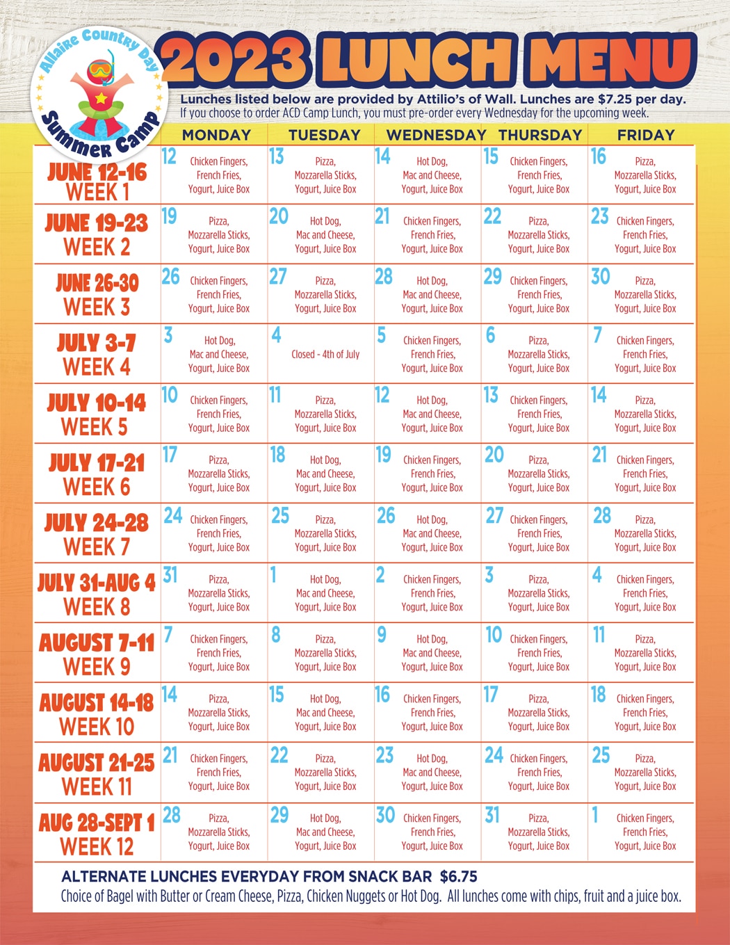 Lunch Menu – Allaire Country Day